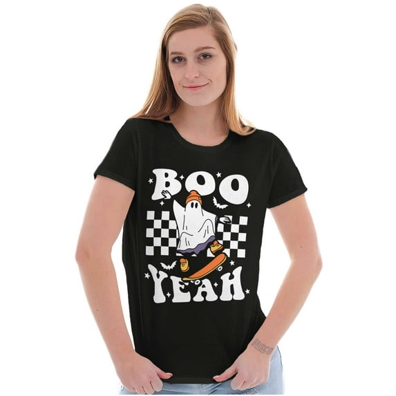 Cool Skateboarding Ghost Boo Yeah Womens Fitted Plus Size Graphic Tee ...