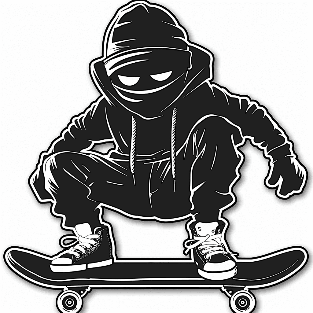 Cool Skater Hoodie Vinyl Sticker – Masked Streetwear Skateboarder ...