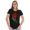 Cool Skeleton Hand Holding a Rose Womens Slim Fit Graphic Tee Brisco ...