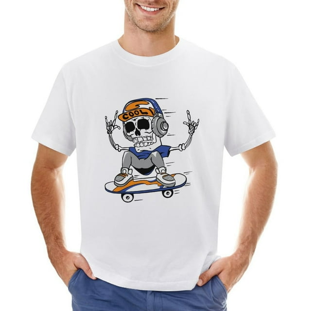 Cool Skull Skeleton on The Skateboard Men’s Graphic T-shirt Vintage ...