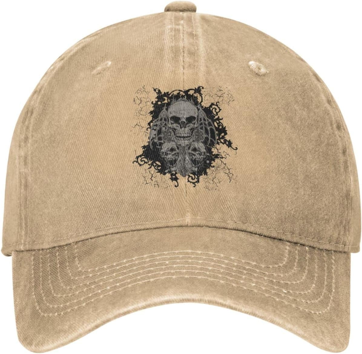 Cool Skull Vintage Distressed Adjustable Washed Denim Mens Dad Trucker ...