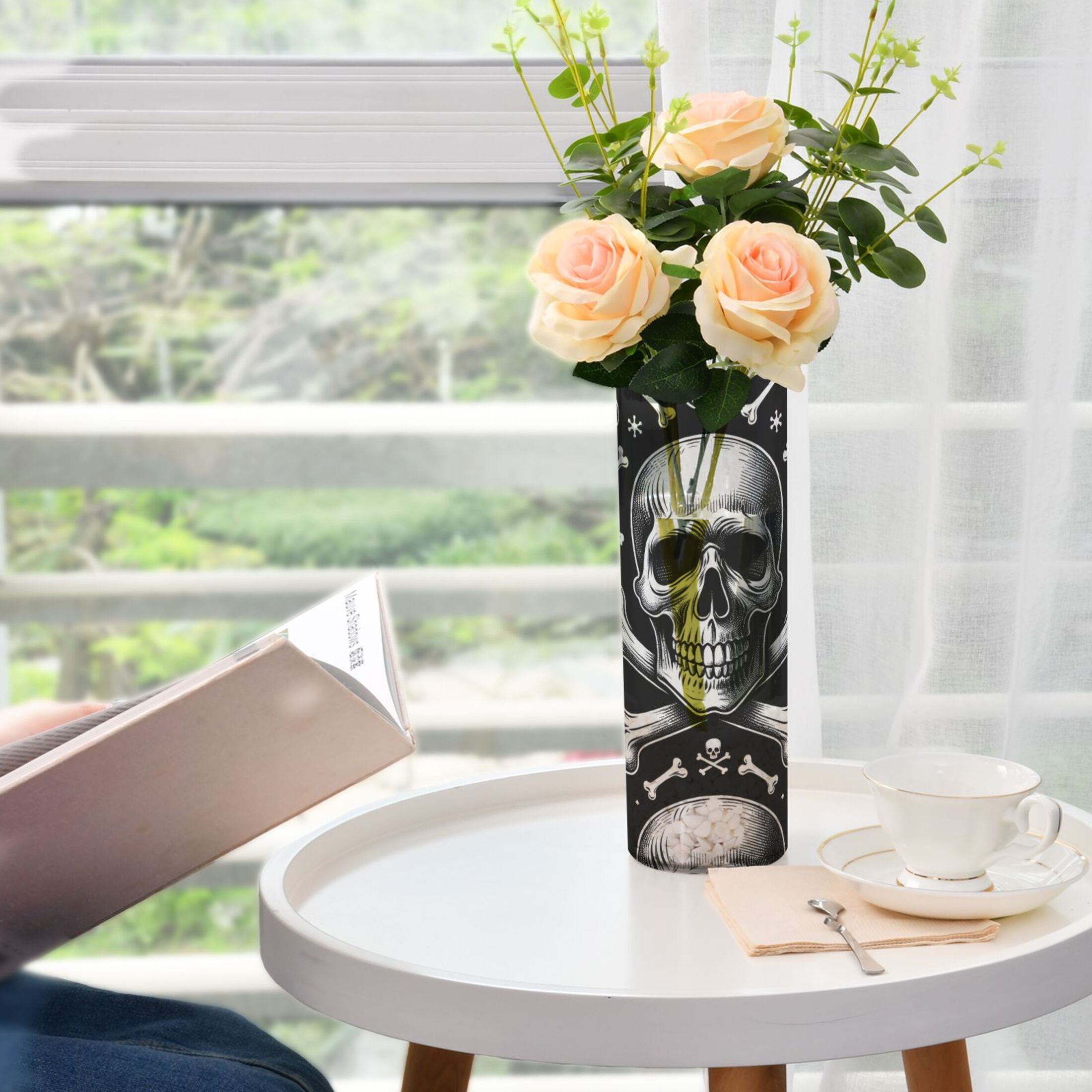 Cool Skull and Crossbones Flower Vase 11.8x3.9 inch Vases Clear Non ...