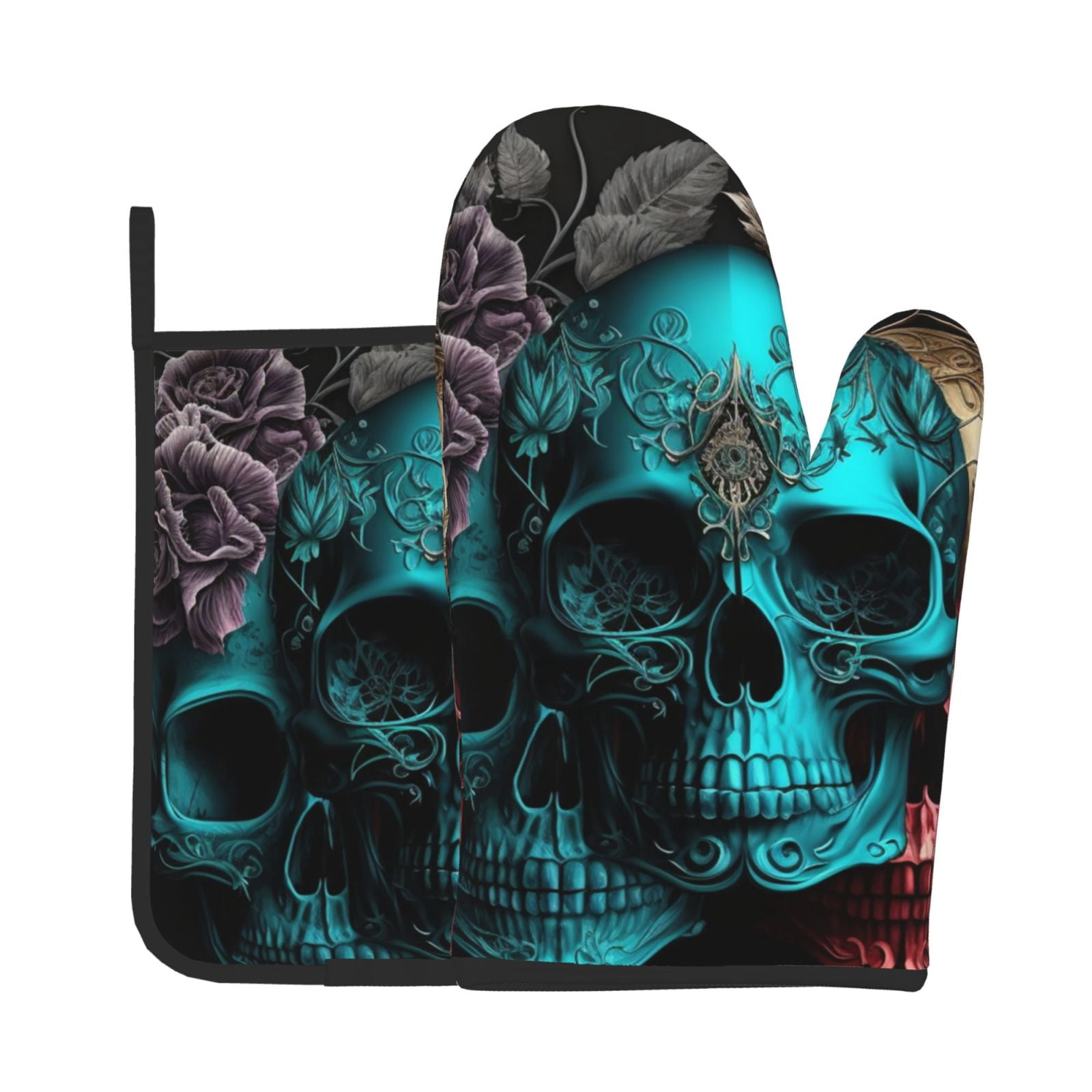 Cool Skulls Gothic Day Of The Dead 2Pcs Oven Mitts and Pot Holders Set ...