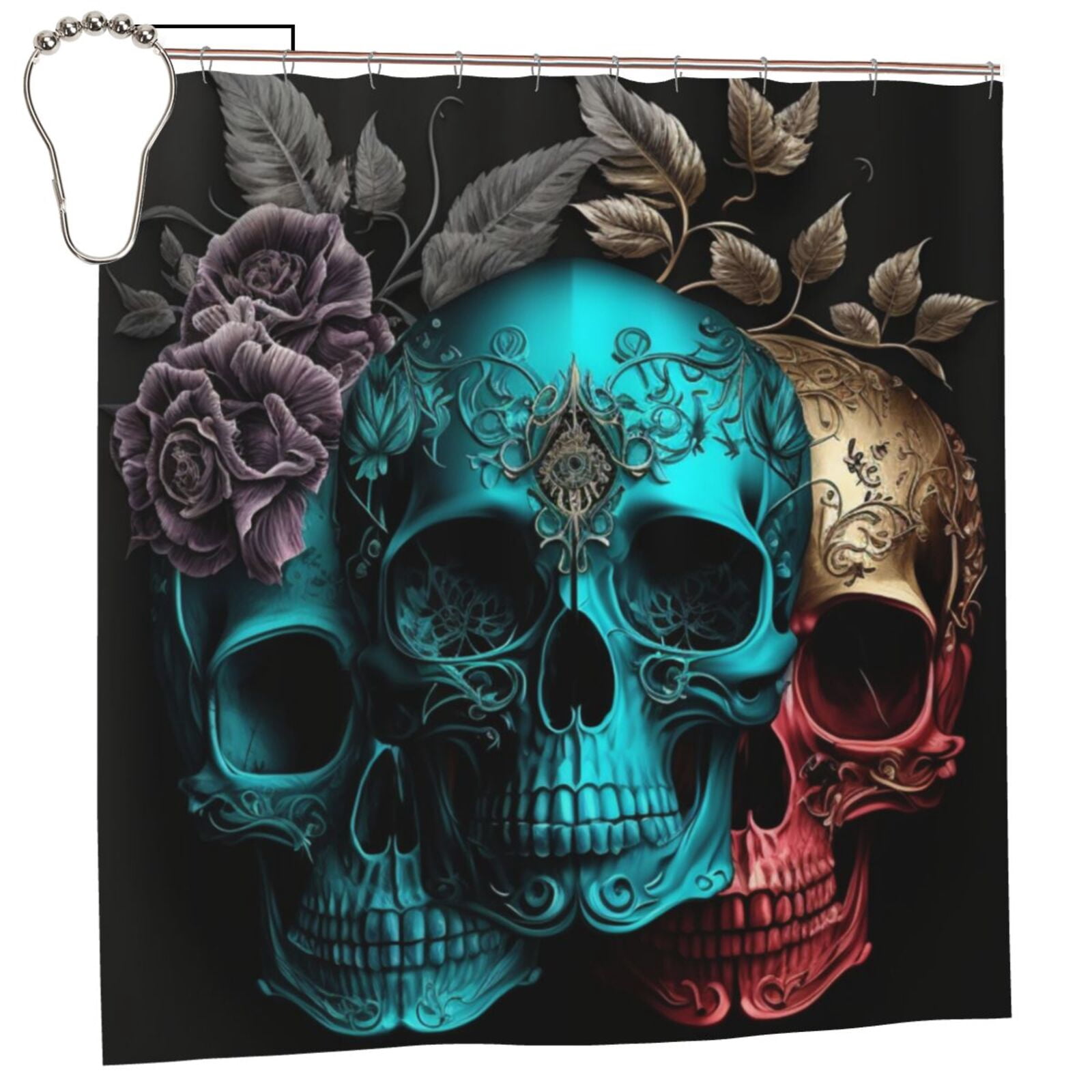 Cool Skulls Gothic Day Of The Dead Shower Curtain with 12 Iron Hooks ...