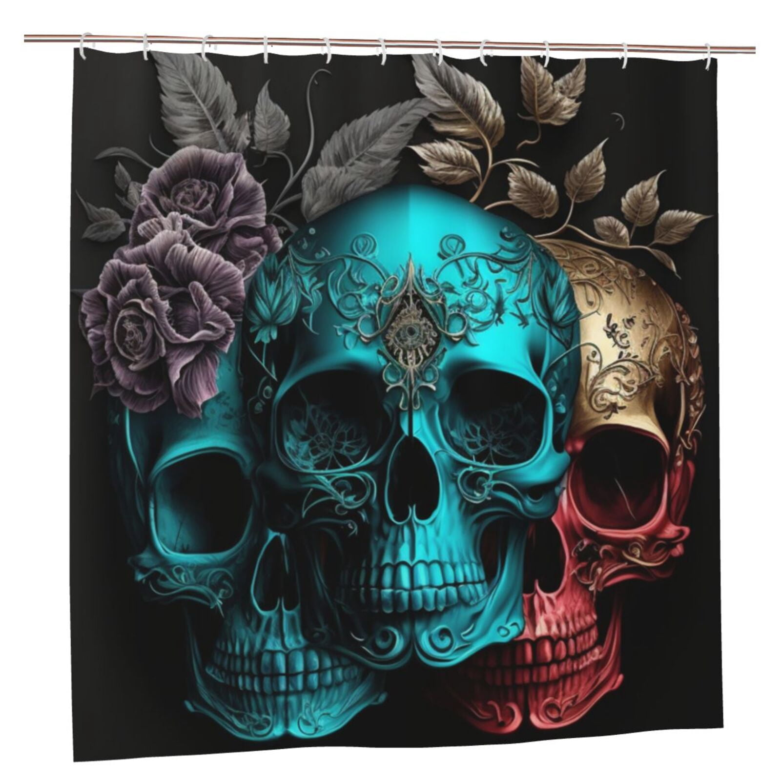 Cool Skulls Gothic Day Of The Dead Shower Curtain with 12 Plastic Hooks ...