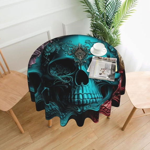 Cool Skulls Gothic Day Of The Dead Tablecloths Round 60 inch Fabric ...