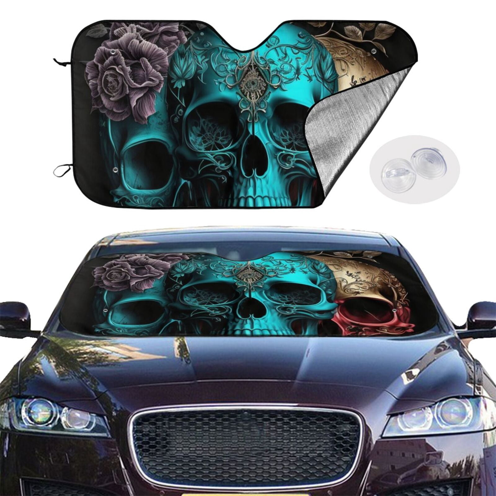 Cool Skulls Gothic Day Of The Dead Windshield Sunshade Sun Shade Front ...