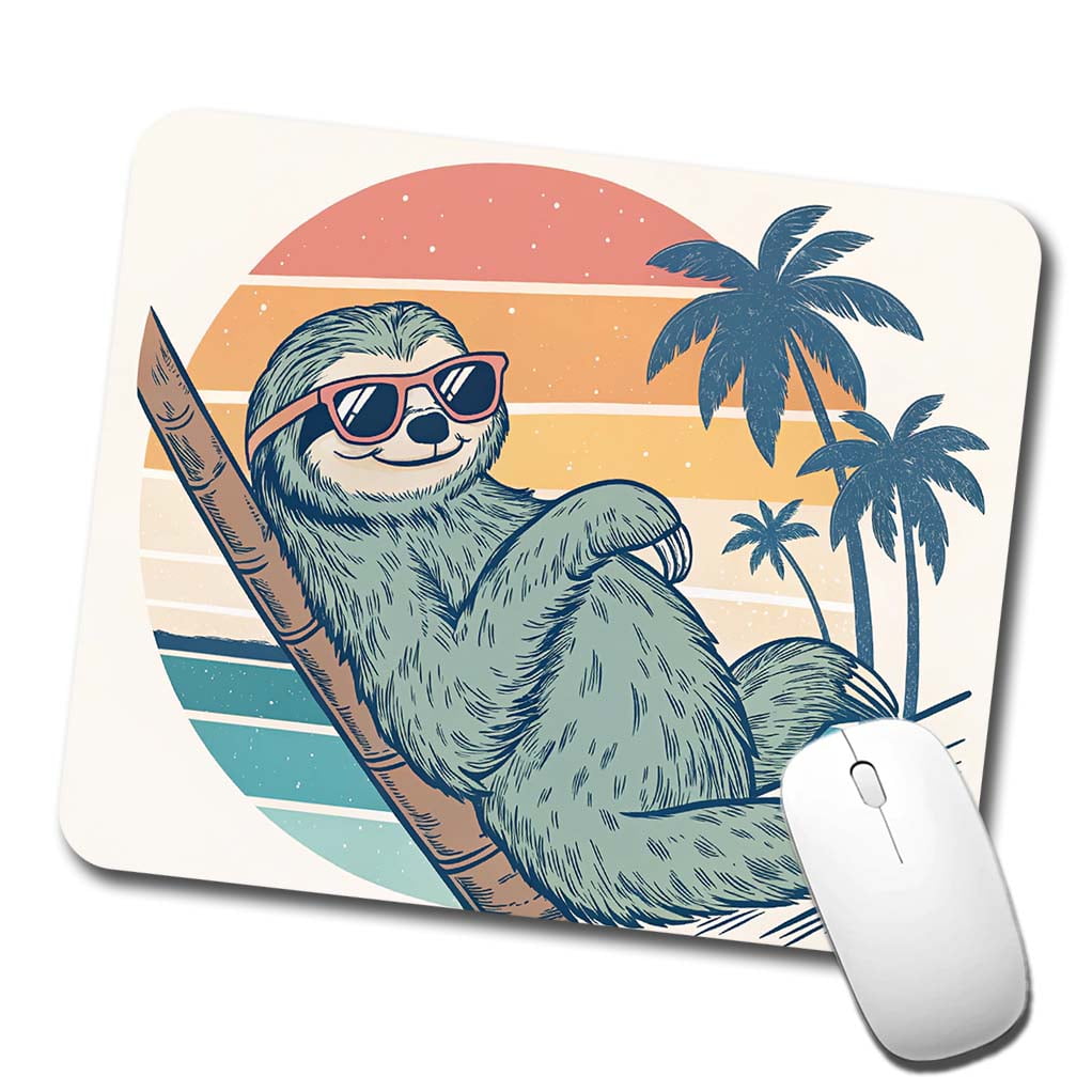 Cool Sloth Wearing Sunglasses Retro Illustration Mouse Pad Low Profile ...