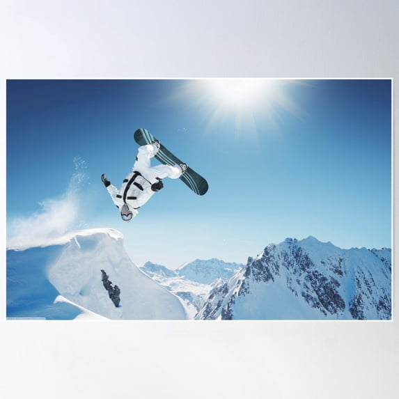 Cool Snowboarding Snowboarder Mountains Winter Snow Scene Poster ...
