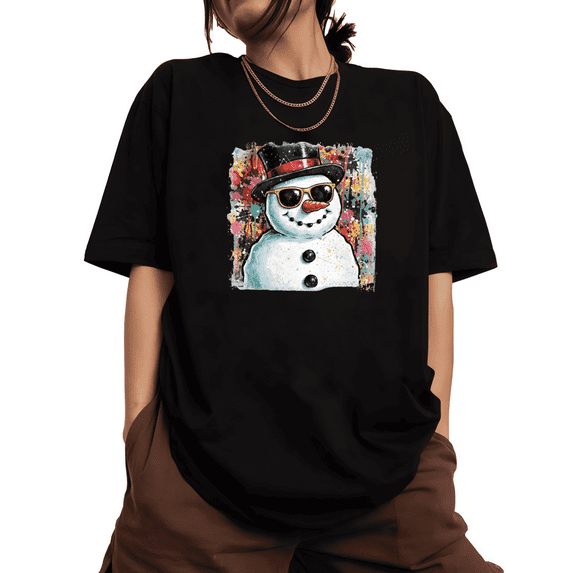 Cool Snowman Print Tshirt Black Graphic Tees Shirts S-5XL Funny ...