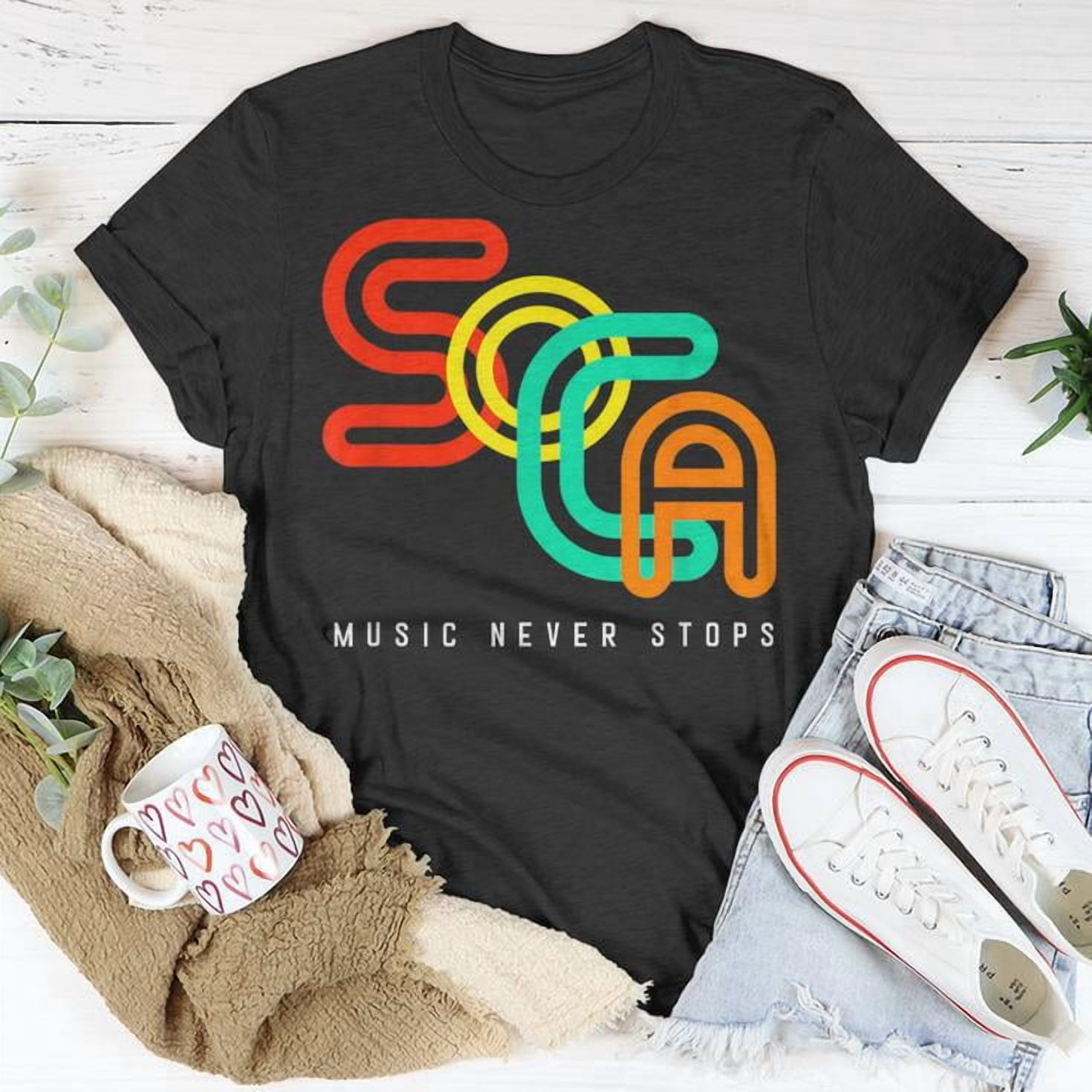 Cool Soca Music Never Stops Carnival Men’s Cotton T-Shirt Casual Party ...