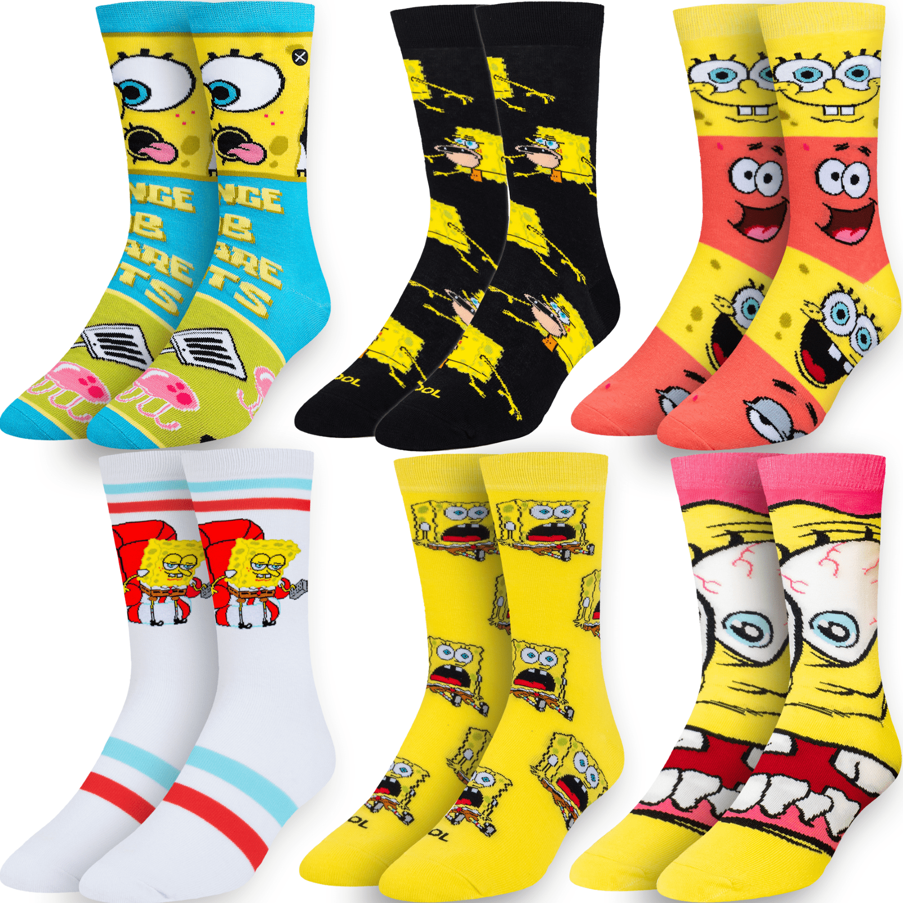 Cool Socks – SpongeBob SquarePants 6-Pack Crew Socks Value Bundle – Fun ...