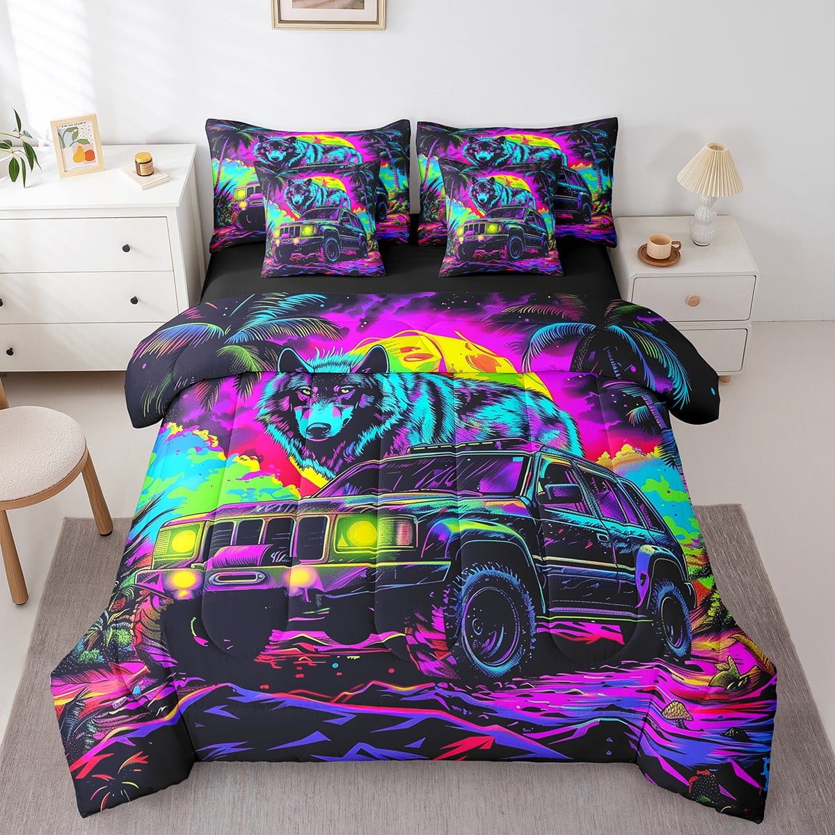 Cool Speed Truck Comforter Set 7 Pieces,Wolf Animals Jungle Adventure ...
