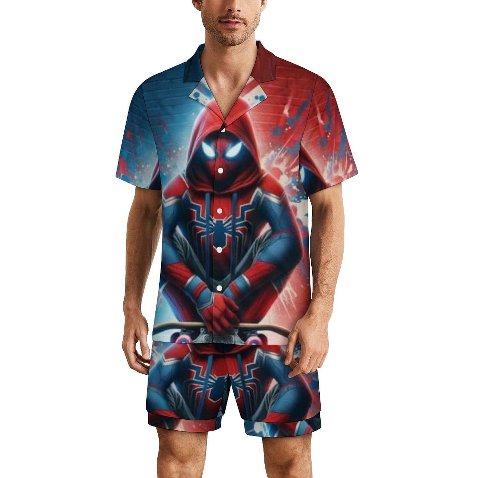 Cool Spider-Man Men's Ice Silk Satin Pajamas 2 Piece Short Sleeve ...