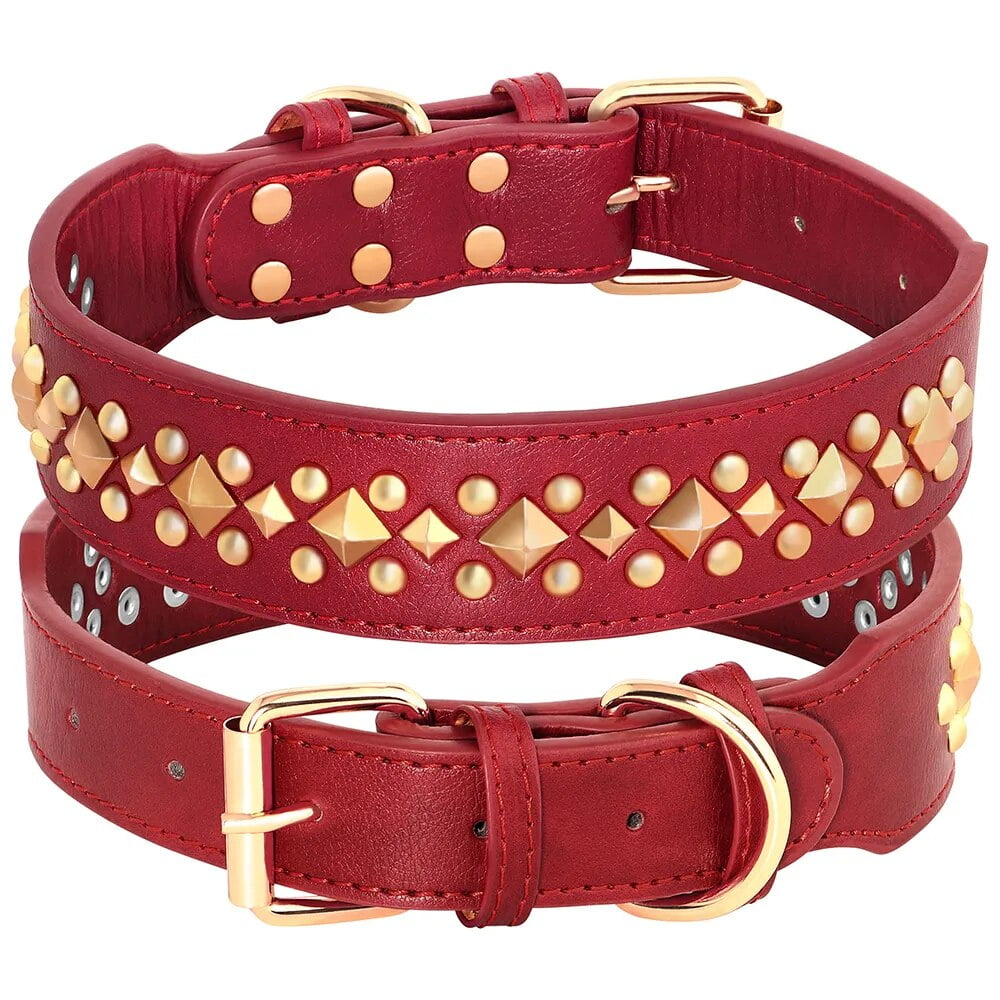 Cool Spiked Studded Leather Dog Collars Adjustable Pitbull Bulldog Big ...
