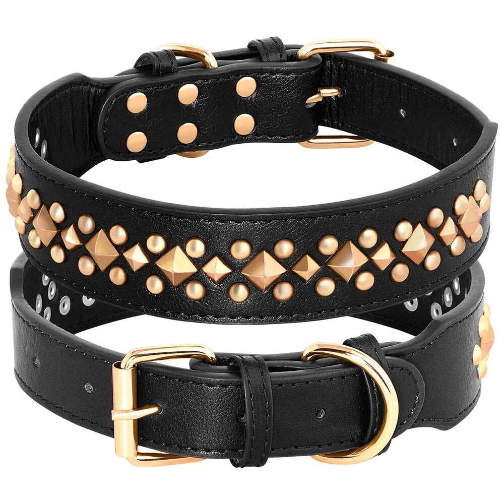 Cool Spiked Studded Leather Dog Collars Adjustable Pitbull Bulldog Big ...