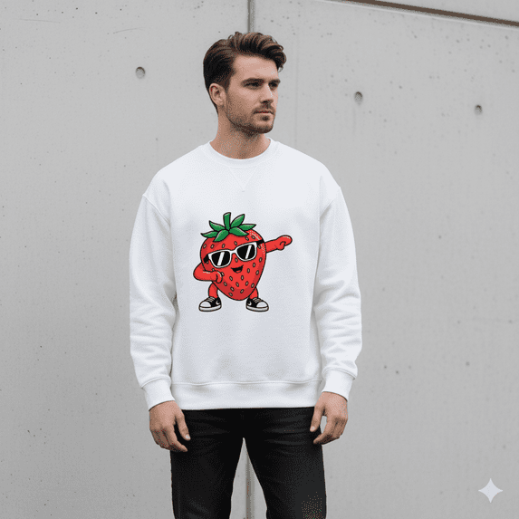 Cool Strawberry with Sunglasses Funny Fruit Cartoon Art Sweatshirt, up ...