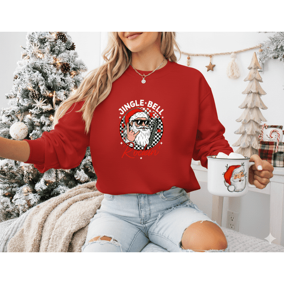 Cool Style Jingle Bell Rockin Guitar Sunglasses Holiday Sweatshirt, up ...