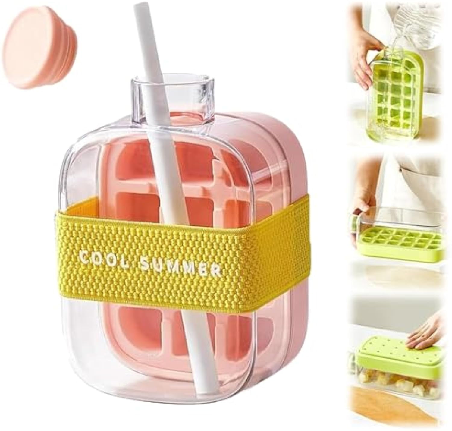 Cool Summer Ice Bottle Cup, 2 in 1 Touch-Free Ice Cube Tray Water ...