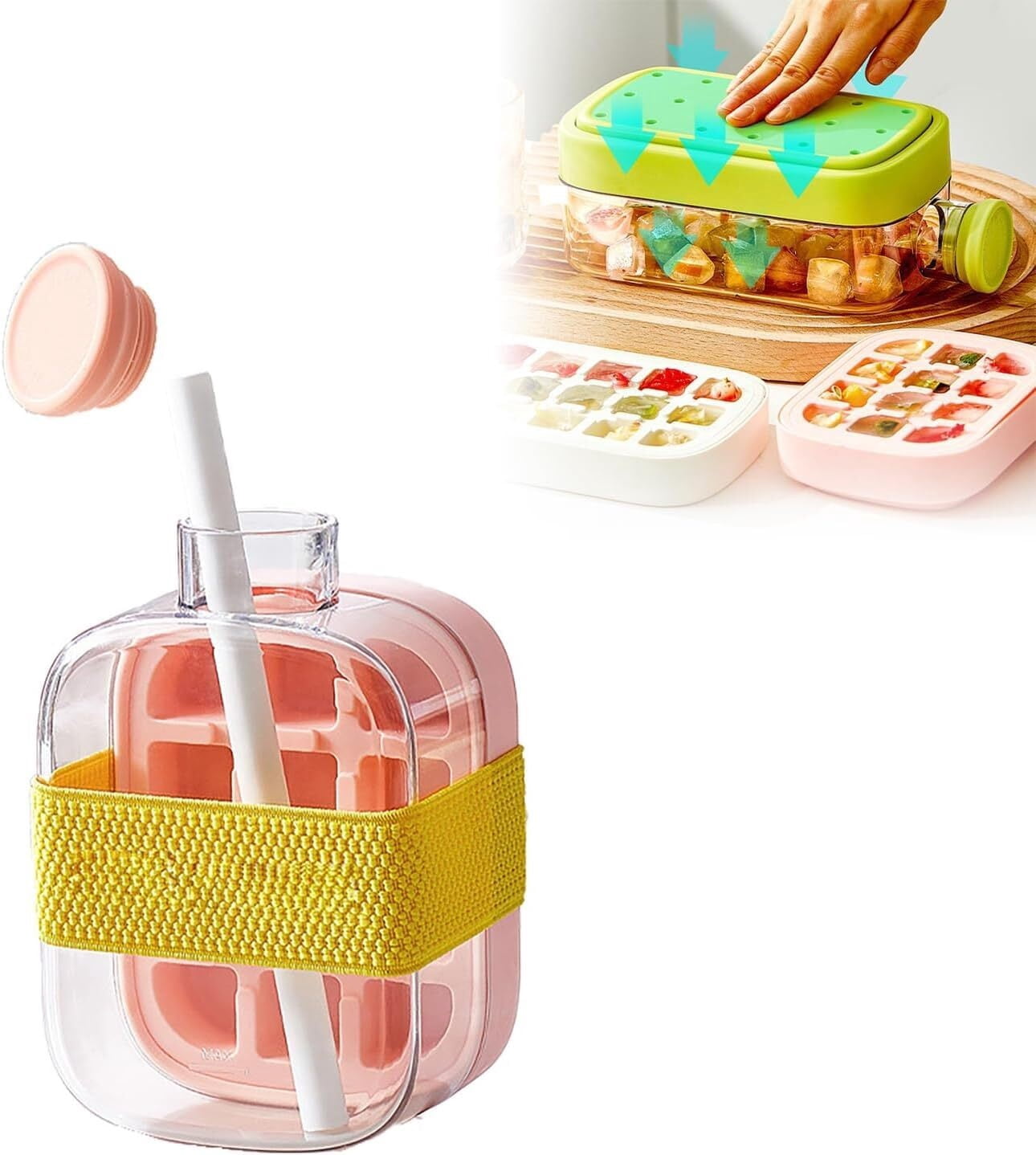 Cool Summer Ice Bottle Cup. Zero Touch Press Ice Cube Mold, Water ...