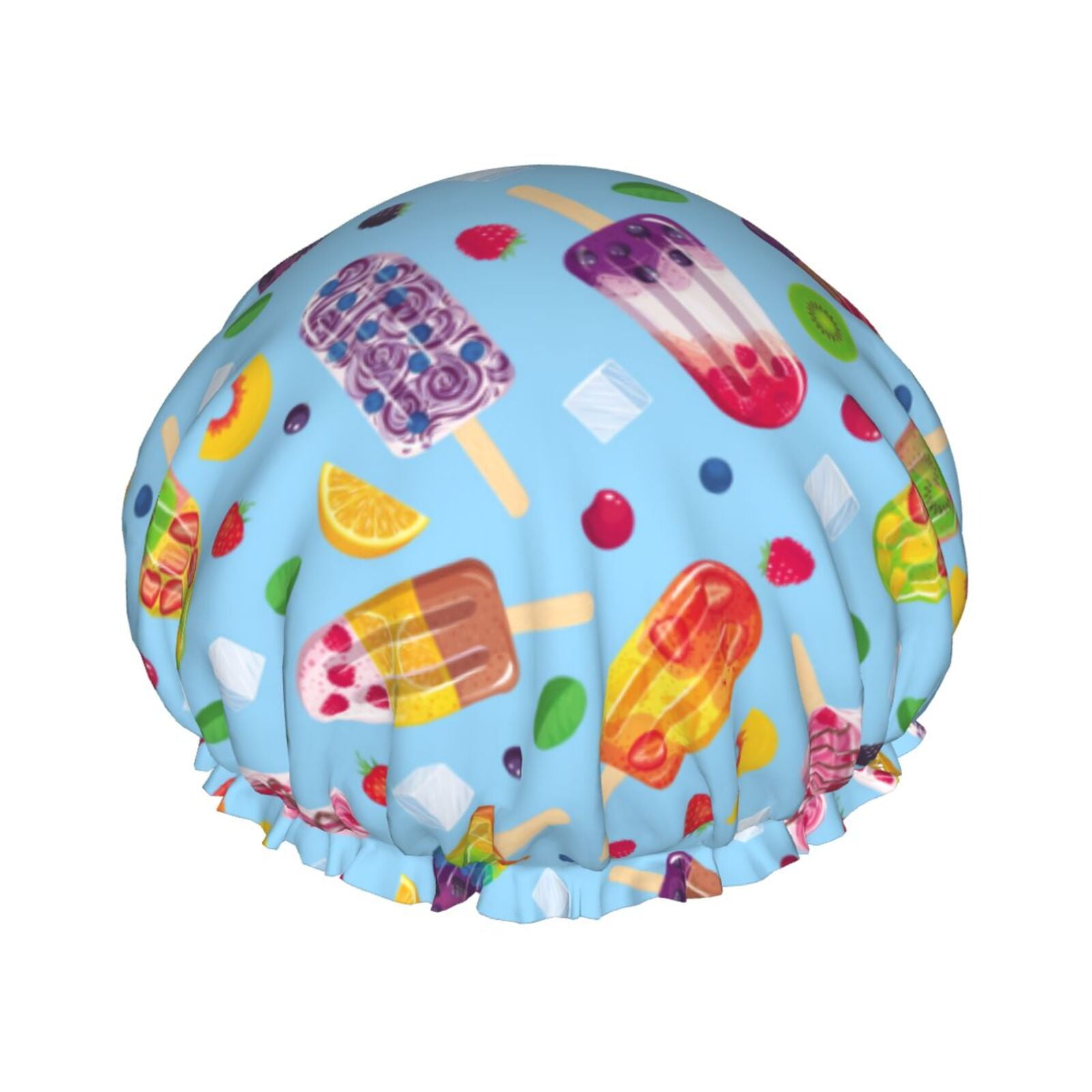 Cool Summer Ice Cream Print Double Layers Shower Cap, Reusable ...