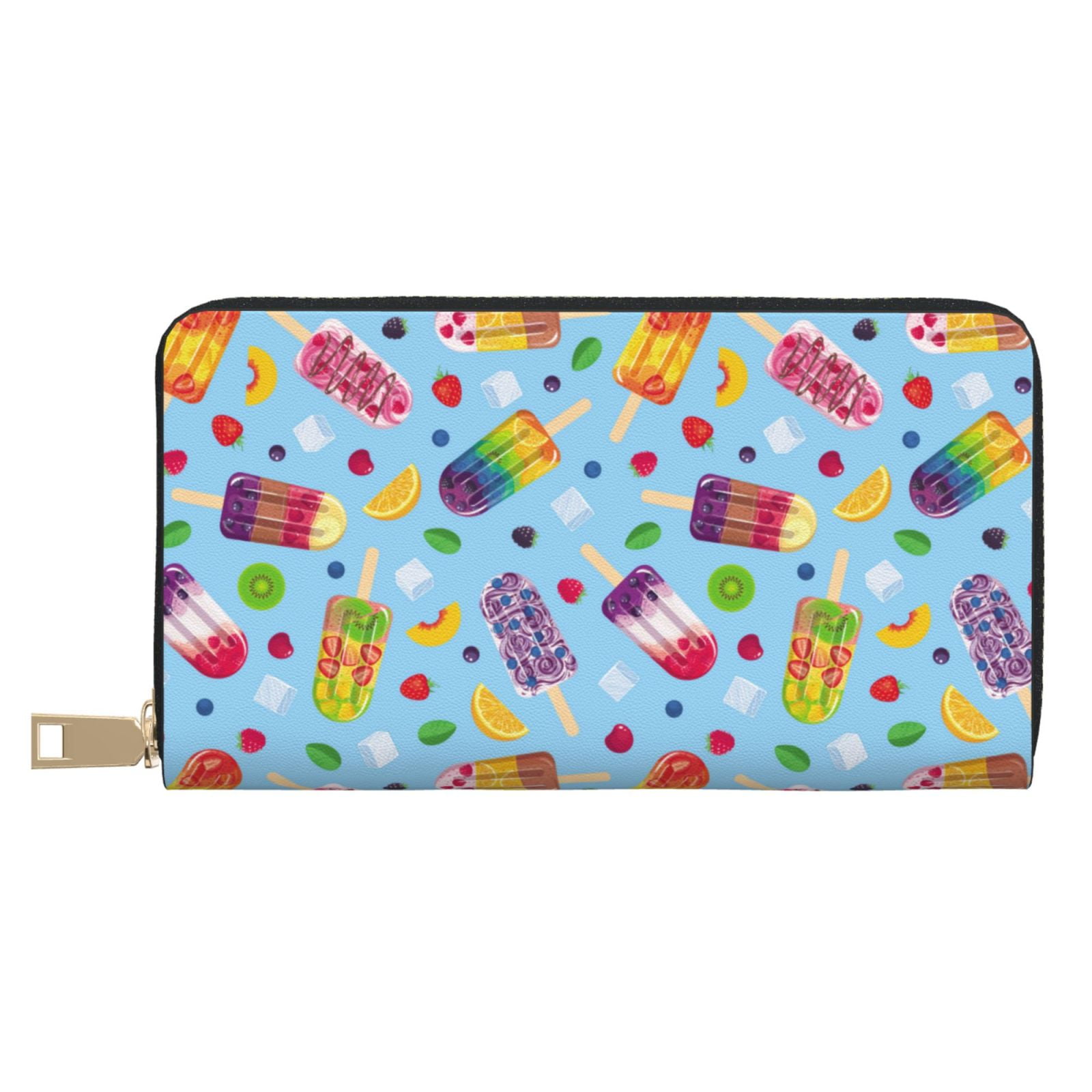 Cool Summer Ice Cream Print Wallet Women, Leather Bifold Multi Card ...