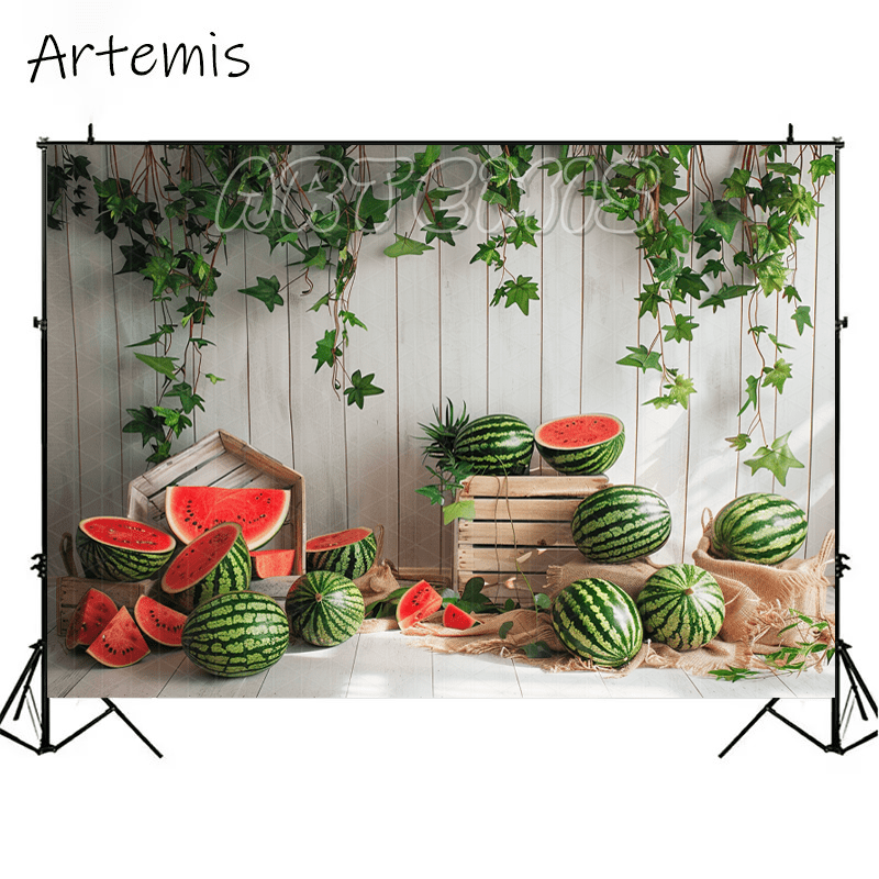 Cool Summer Watermelon Wood Photo Booth Backdrop Vines Cake Smash ...