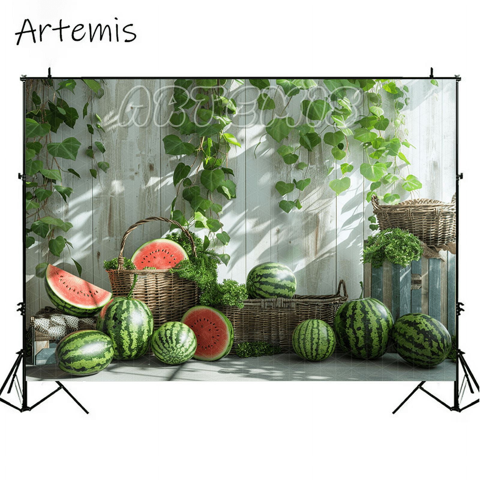 Cool Summer Watermelon Wood Photo Booth Backdrop Vines Cake Smash ...