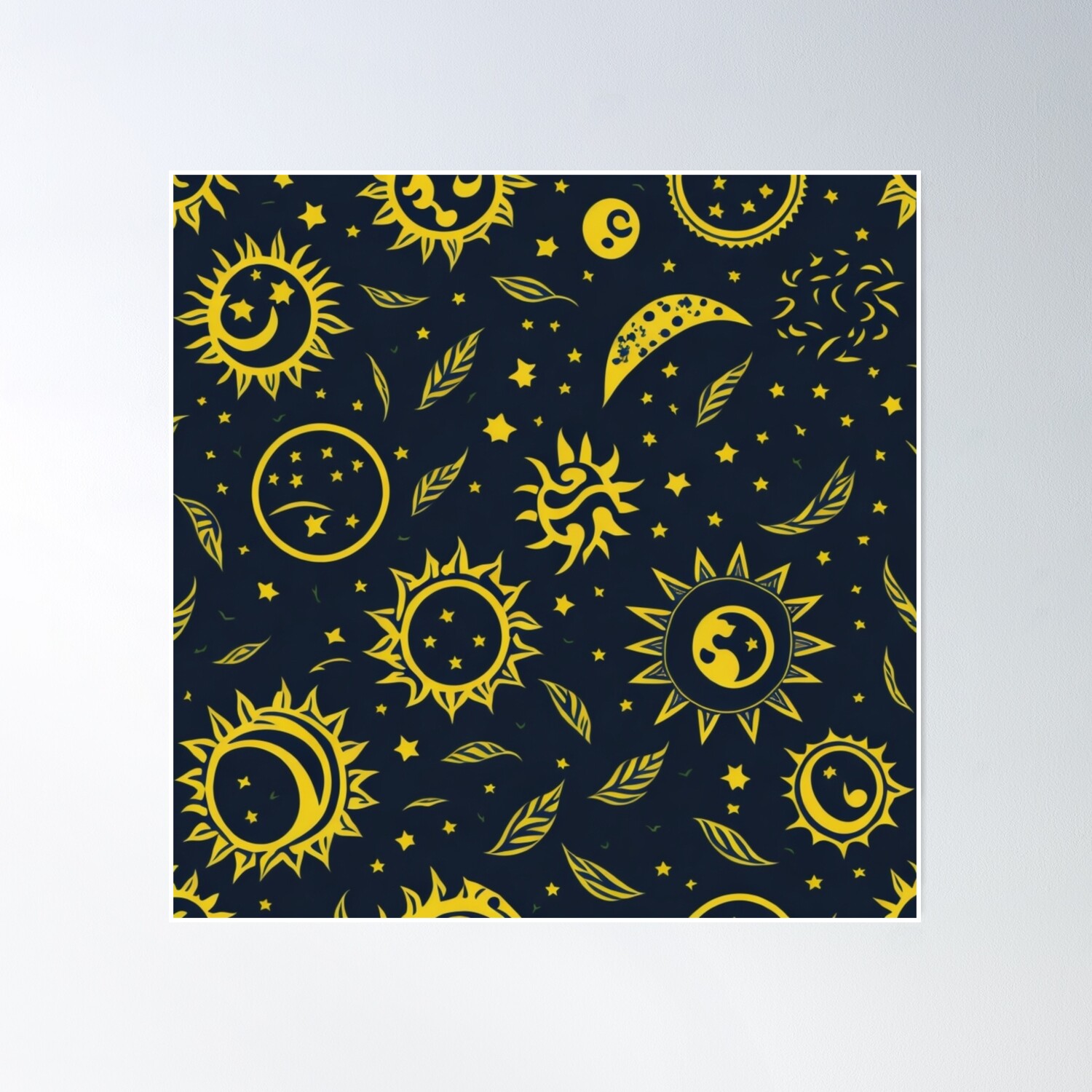 Cool Sun And Moon Themed Pattern Poster Wall Art, Modern Wall Decor ...