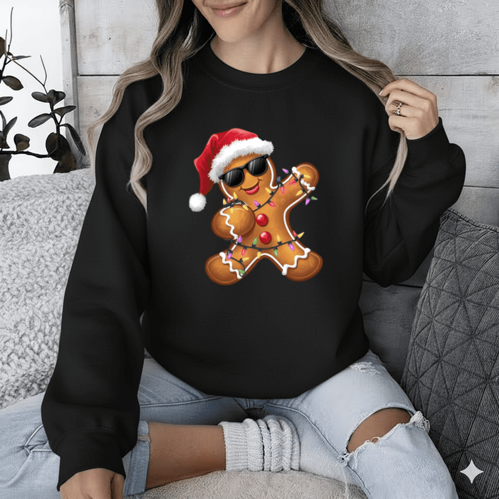 Cool Sunglasses Gingerbread Santacloud Hat Christmas Party Fun Art Sweatshirt up to size 5XL ...