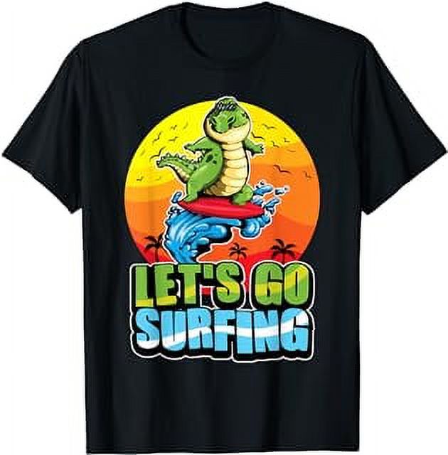 Cool Surfer Crocodile Surfing Summer Ocean & Waves Alligator T-Shirt ...