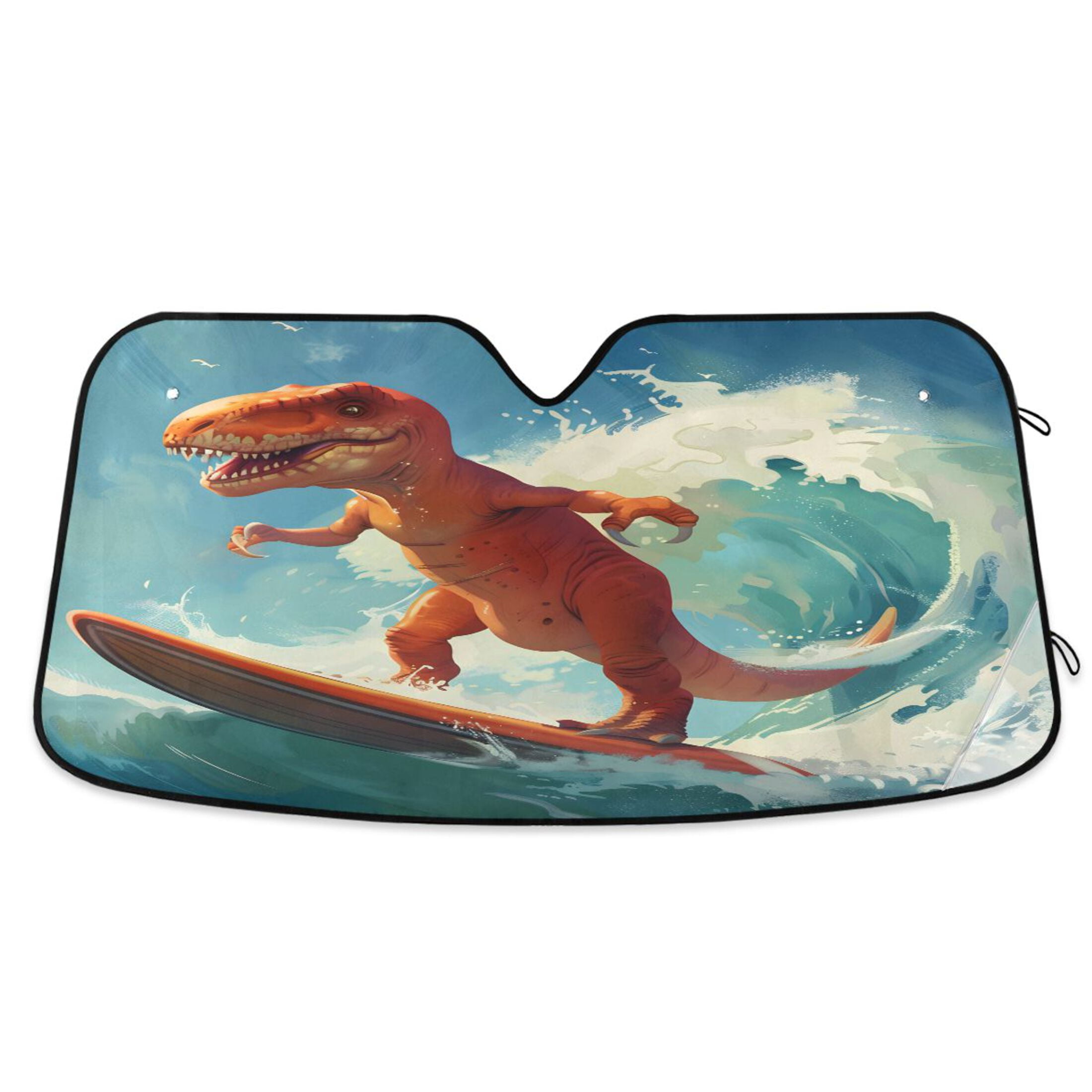 Cool Surfing Dinosaur Car Windshield Sun Shade Foldable Car Front ...