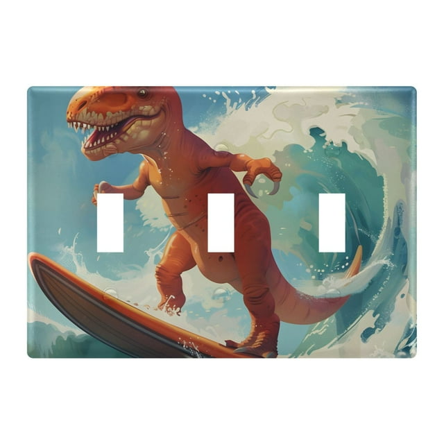 Cool Surfing Dinosaur Light Switch Plate Covers 3 Gang Wall Plate ...