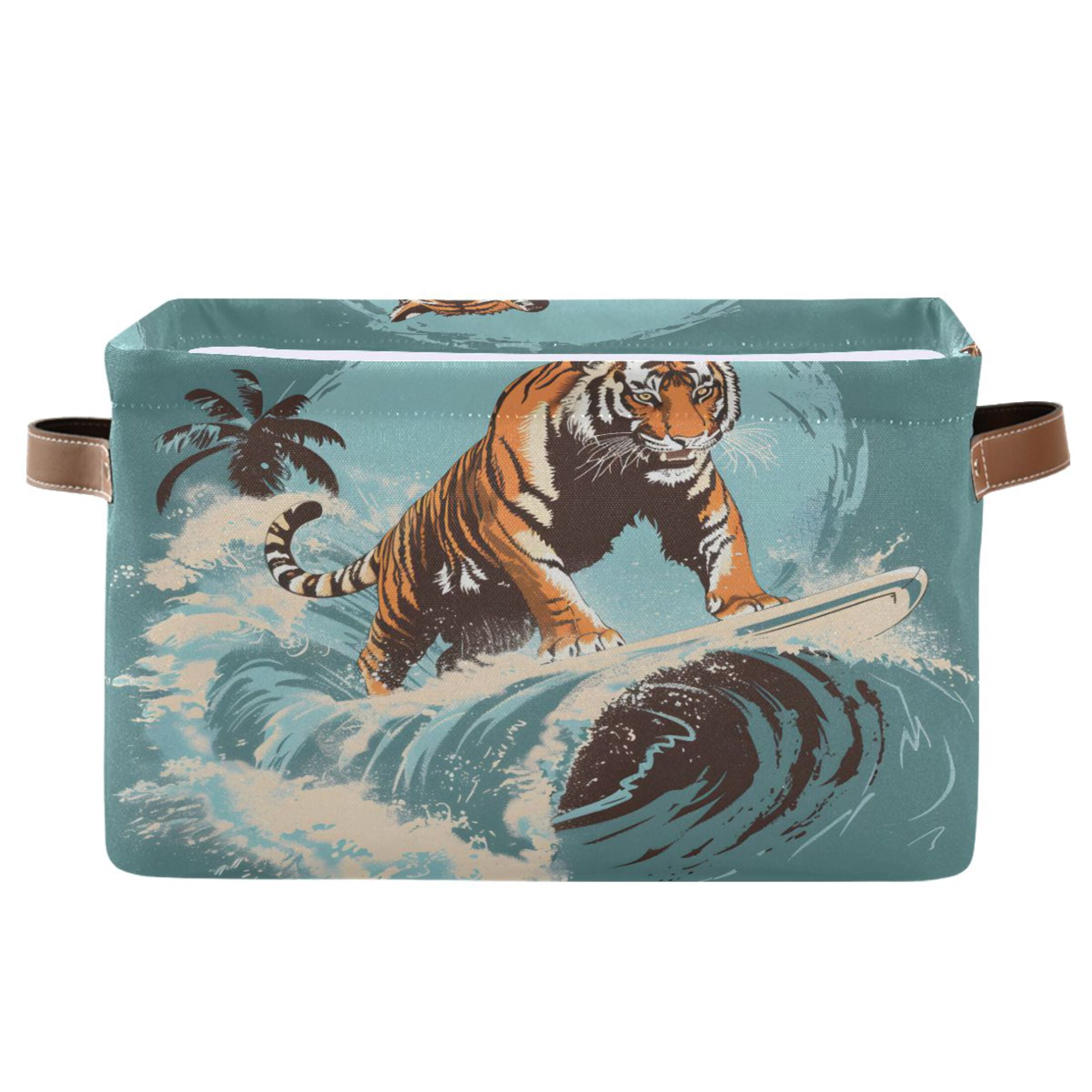 Cool Surfing Tiger Storage Bins with Handle Fabric Organizer Basket ...