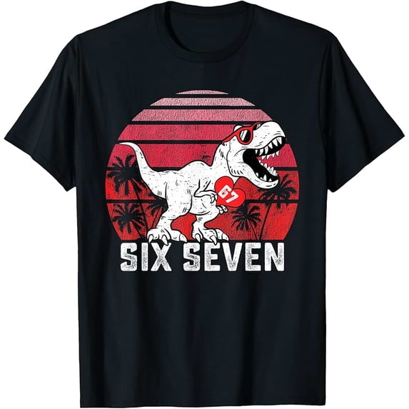 Cool T-Rex Dinosaur Six Seven 67 Sunset Men Graphic Short Sleeve T ...