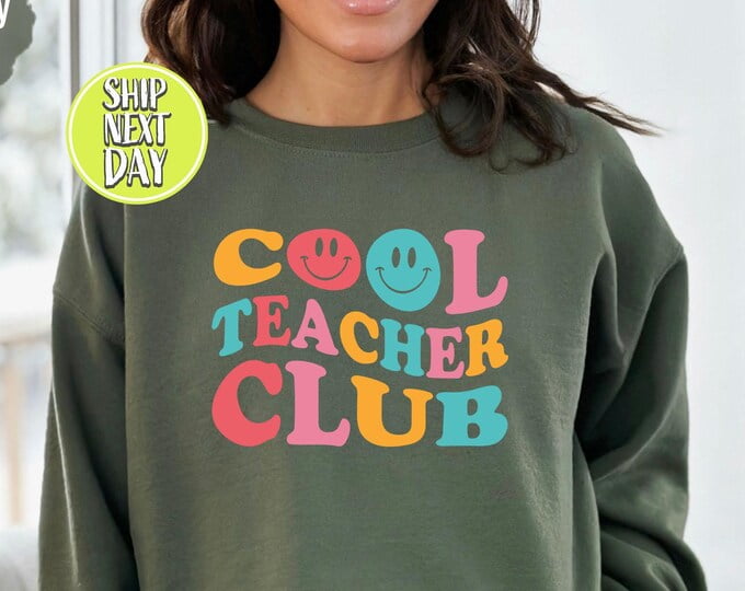 Cool Teachers Club Smiley Face Sweatshirt, Teacher Appreciation Sweater ...