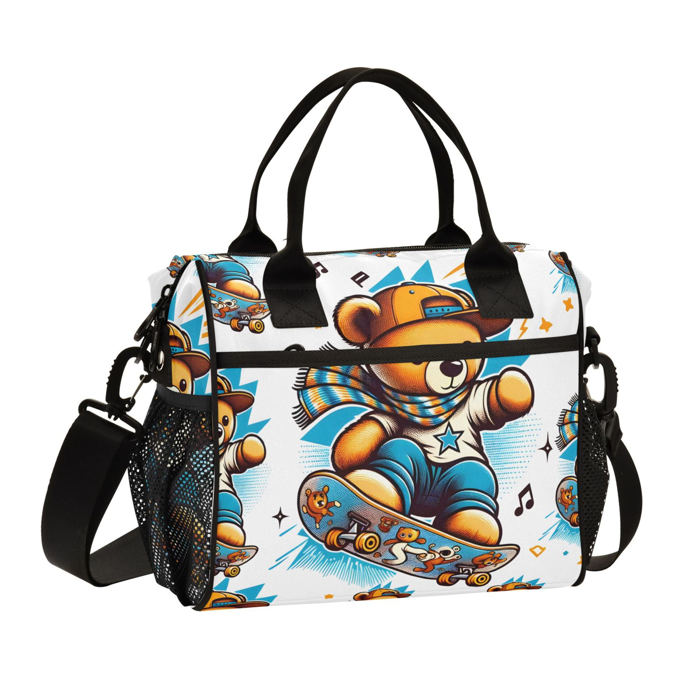 Cool Teddy Bear with Skateboard Lunch Bag Insulated Lunch Box Leakproof ...