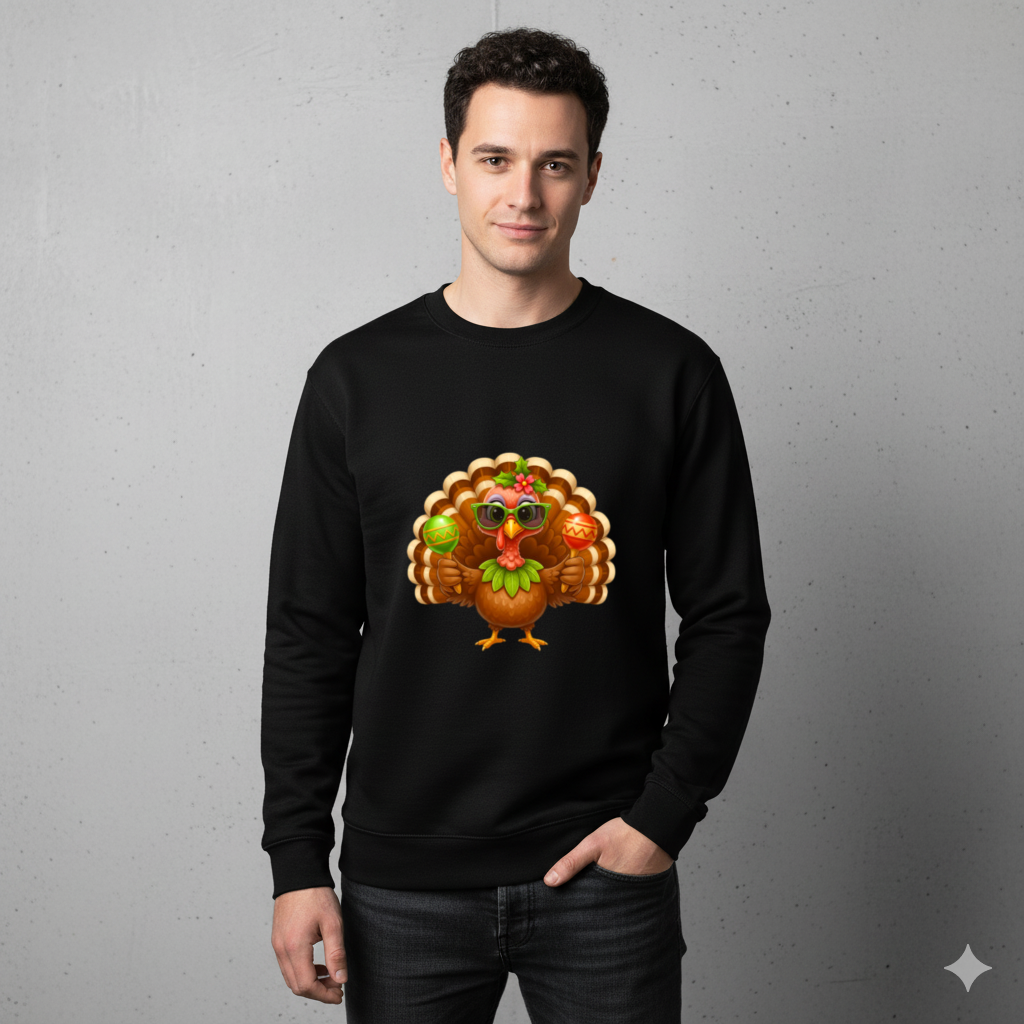 Cool Thanksgiving Turkey with Maracas Festive Holiday Sweatshirt, up to ...
