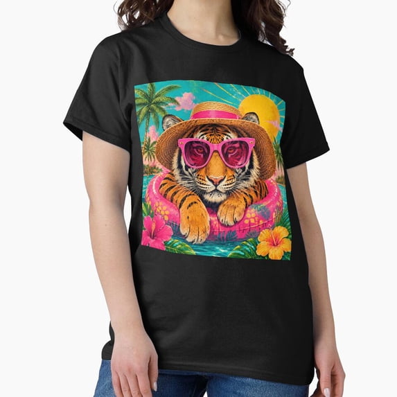 Cool Tiger Floats on Ring with Hat Sunglasses Tropical Summer Vacation ...