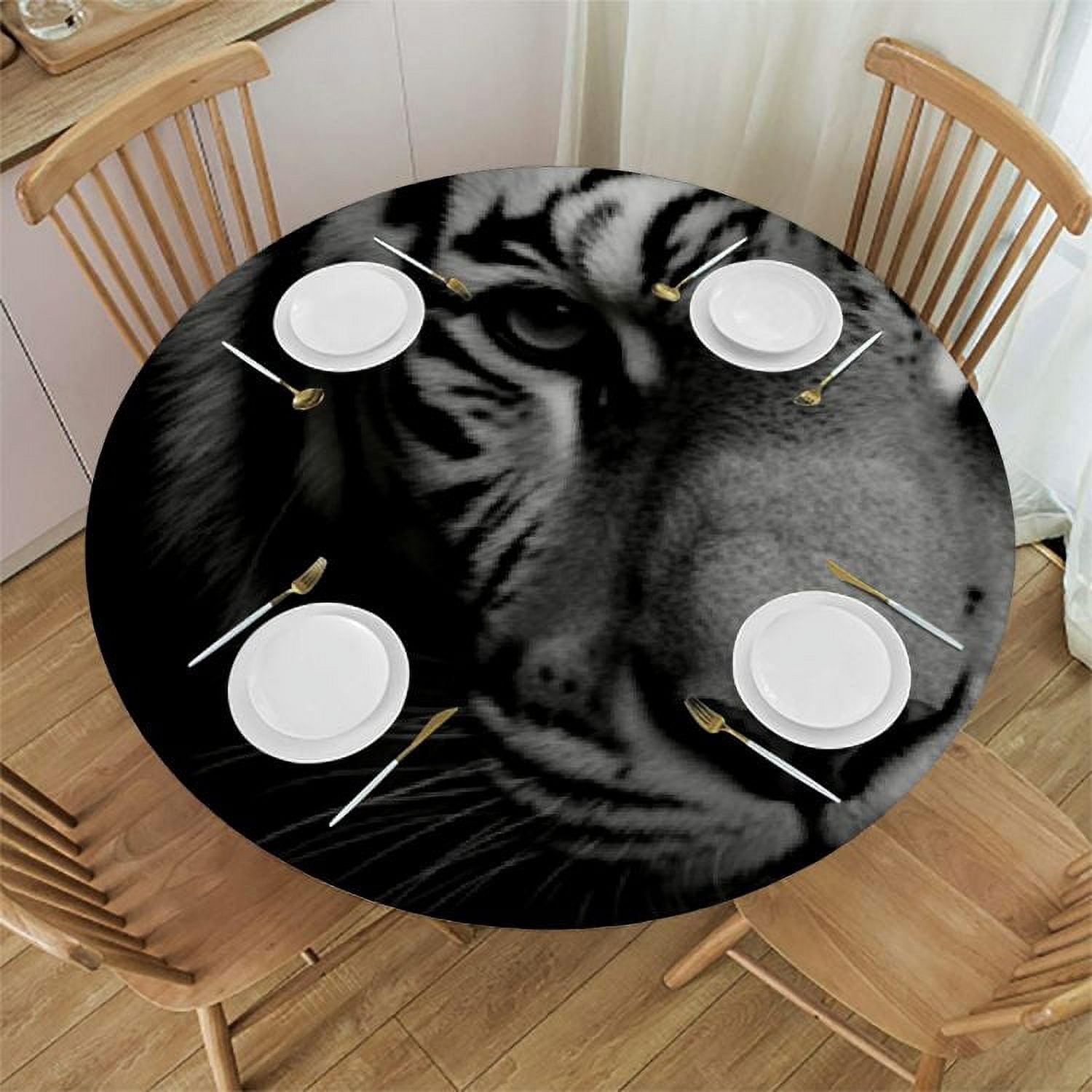 Cool Tiger Round Elastic Tablecloth Table Cloth Table Cover for Dining ...