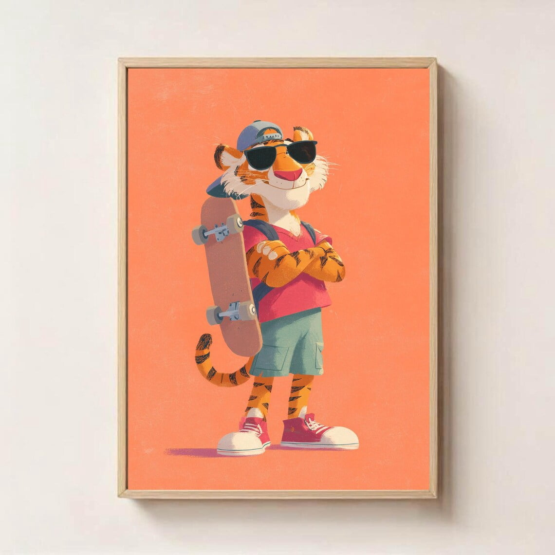 Cool Tiger Skateboard Wall Art Fun Animal Nursery Decor, Stretched ...