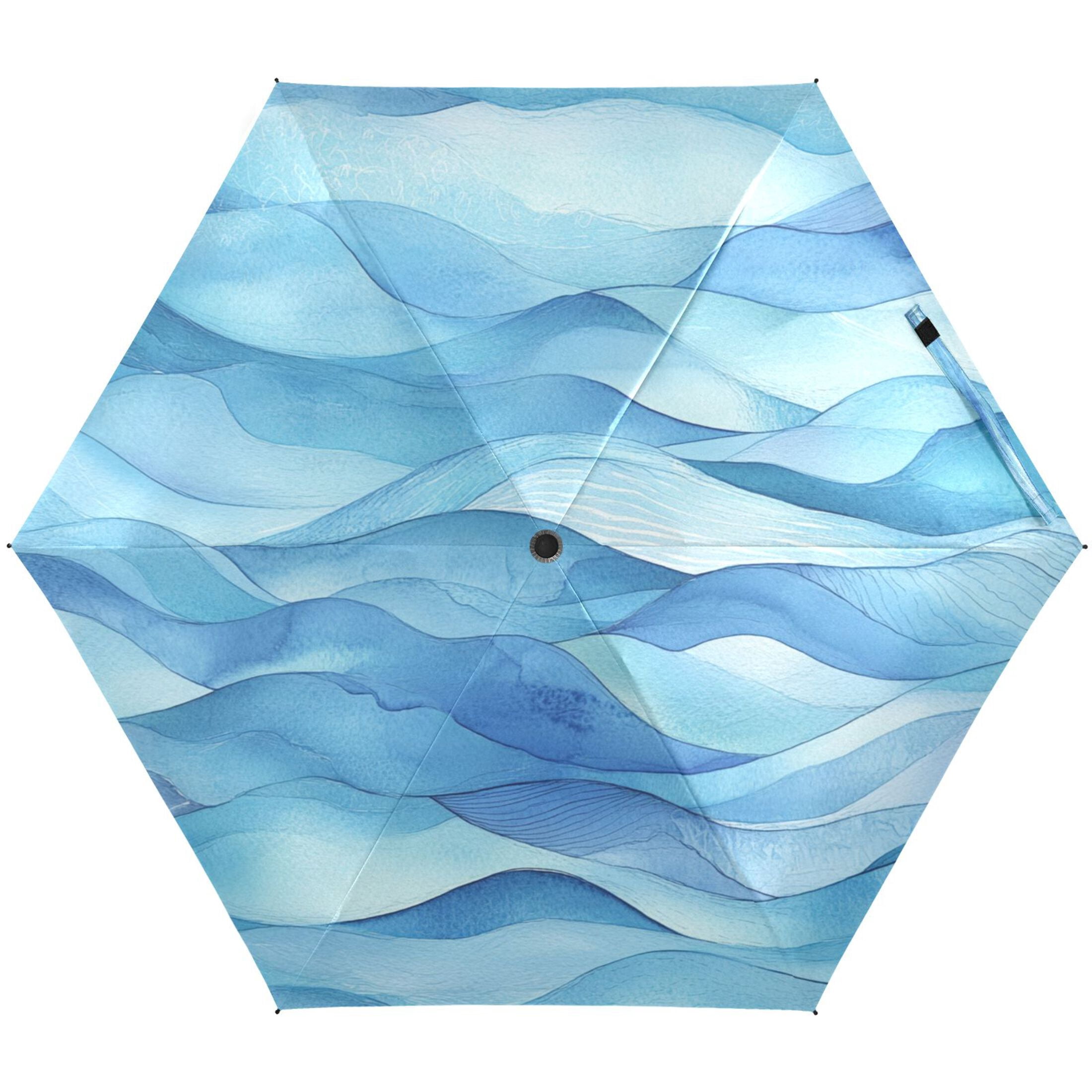 Cool Toned Waves Pattern Umbrellas for Sun Auto Open Close UV50 ...