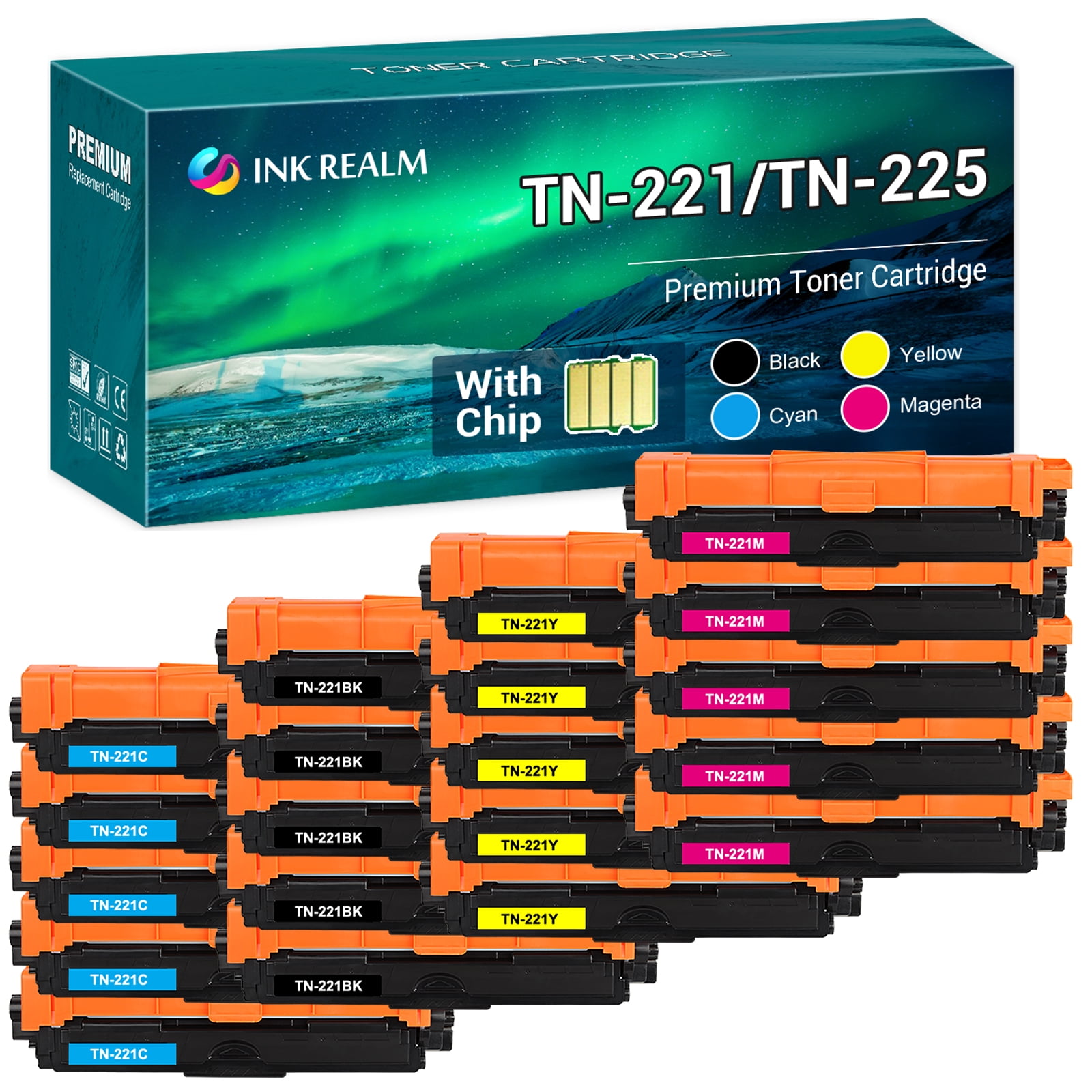 Cool Toner 20-Pack Compatible Toner for Brother TN221BK TN-225C TN-225M ...