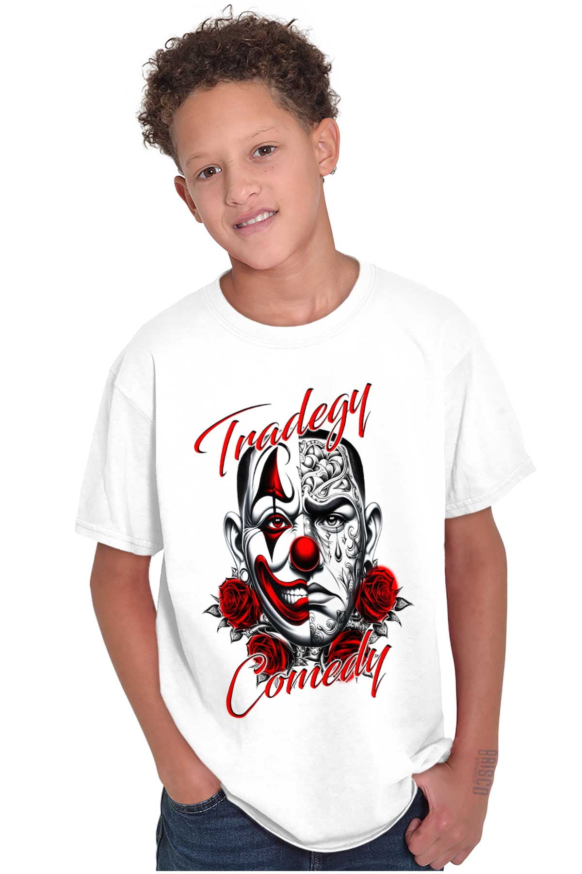 Cool Tragedy Comedy Clown Tattoo Crewneck T Shirts Boy Girl Teen Brisco ...