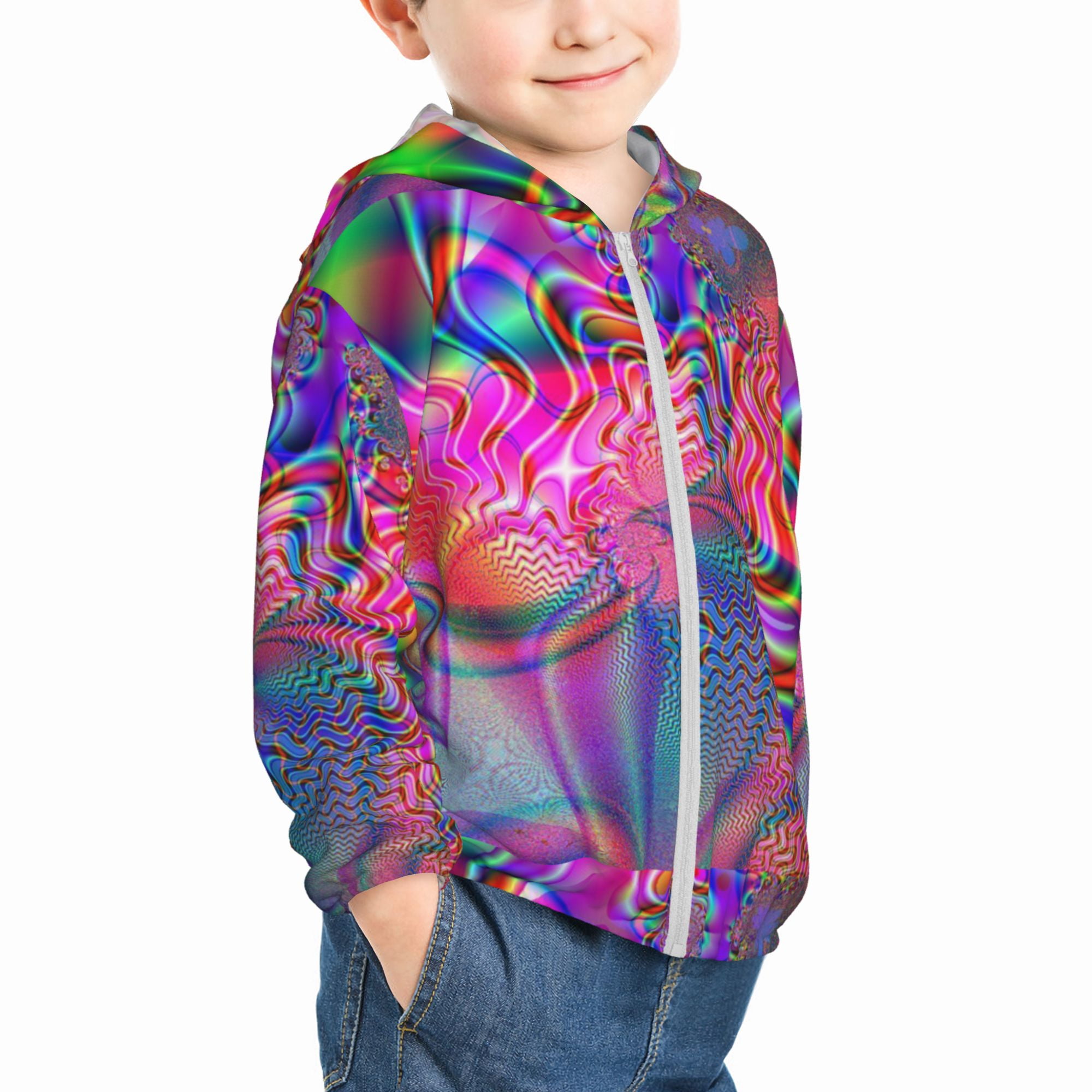 Cool Trippy Wallpapers Kids Zip-Up Hoodie Girls Boys Sun Protection Jacket Hooded Cooling Shirt ...
