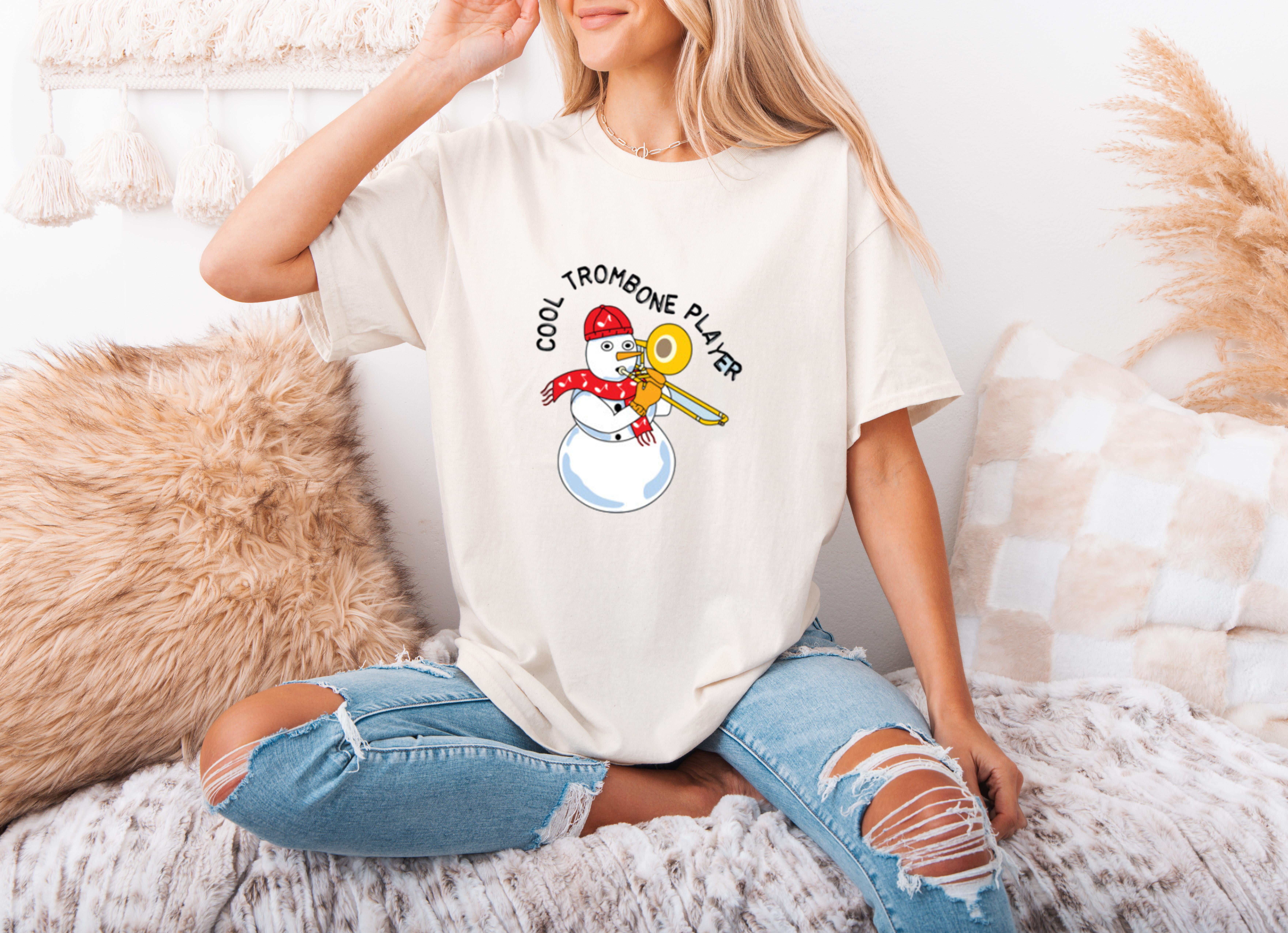 Cool Trombone Snowman Funny Christmas Music Themed Unisex T-Shirt, up ...