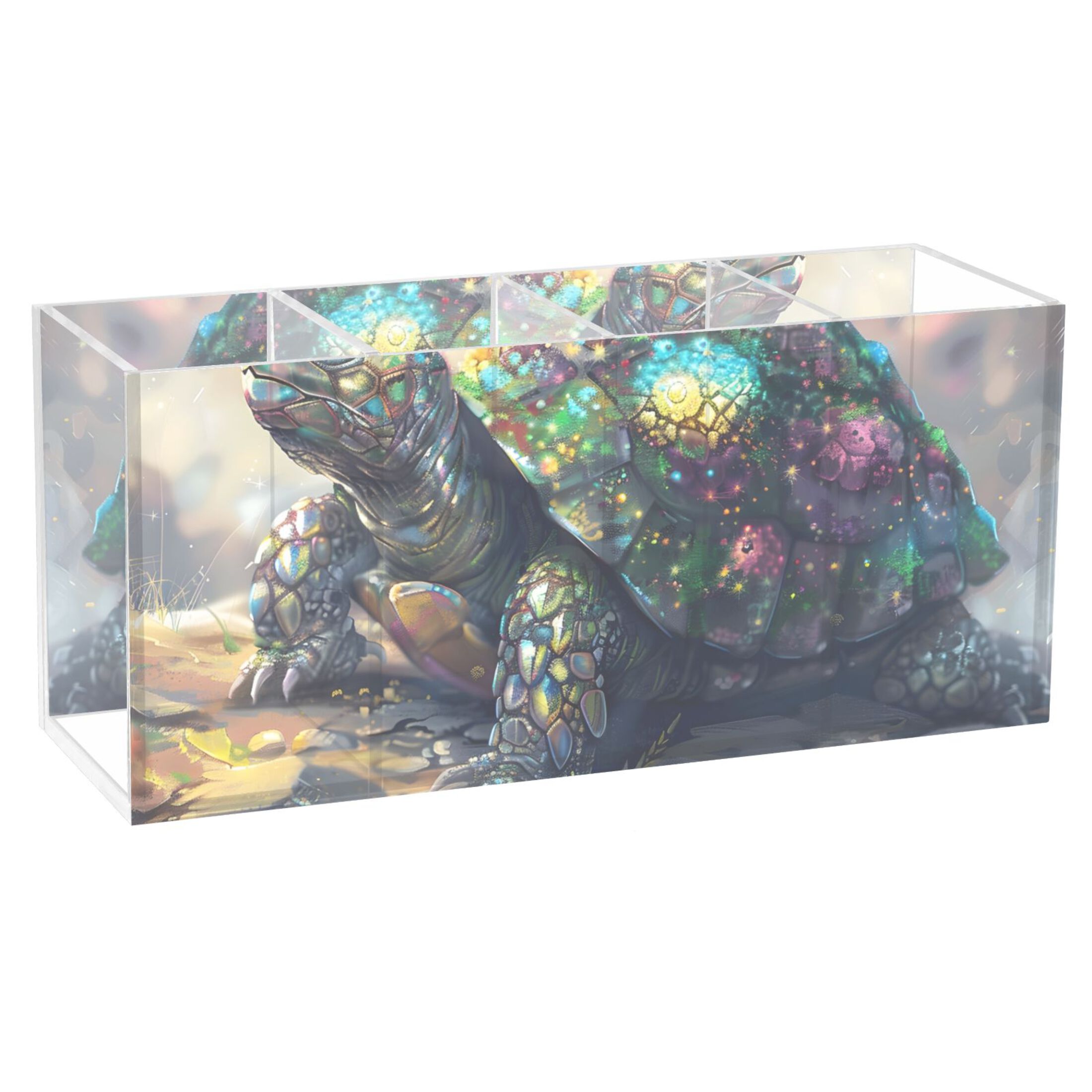 Cool Turtle Acrylic Pen Holder Cup 4 Compartments Clear Pencil ...