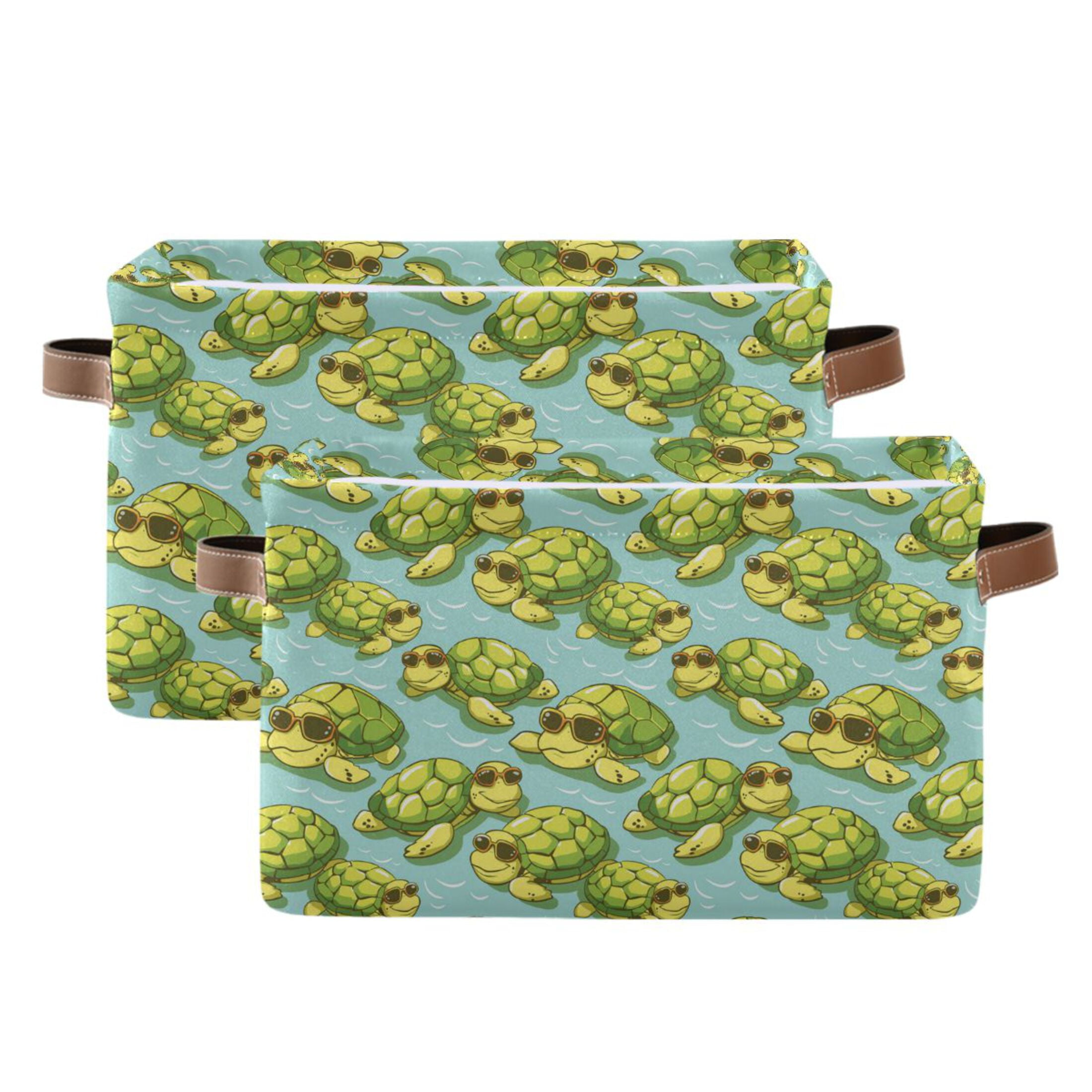 Cool Turtles with Sunglasses Storage Bins with Handle Fabric Organizer ...
