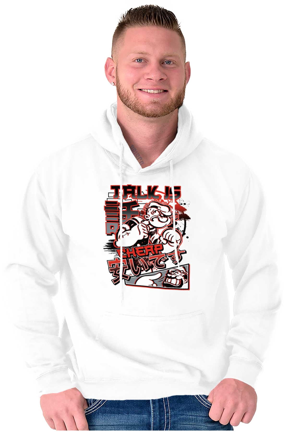 Cool Urban Popeye Talk is Cheap Men Big & Tall Graphic Hoodie Brisco ...