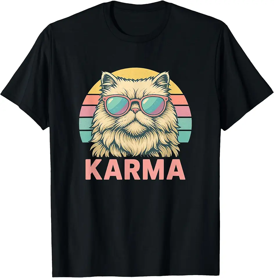 Cool Vintage Cat Sunglasses Karma Unisex Graphic Short Sleeve T-Shirt ...